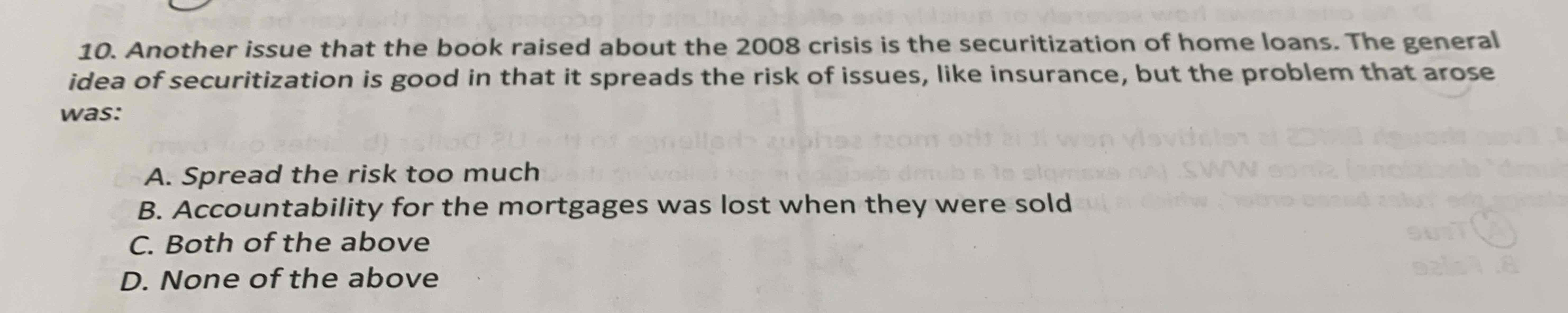 Solved Another issue that the book raised about the 2008 | Chegg.com