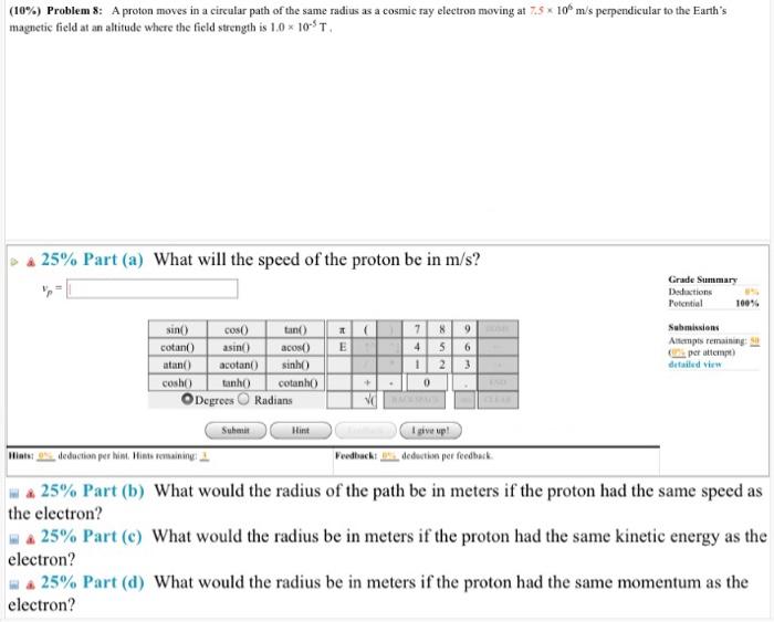 Solved Problem 8: A proton moves in a circular path of the | Chegg.com