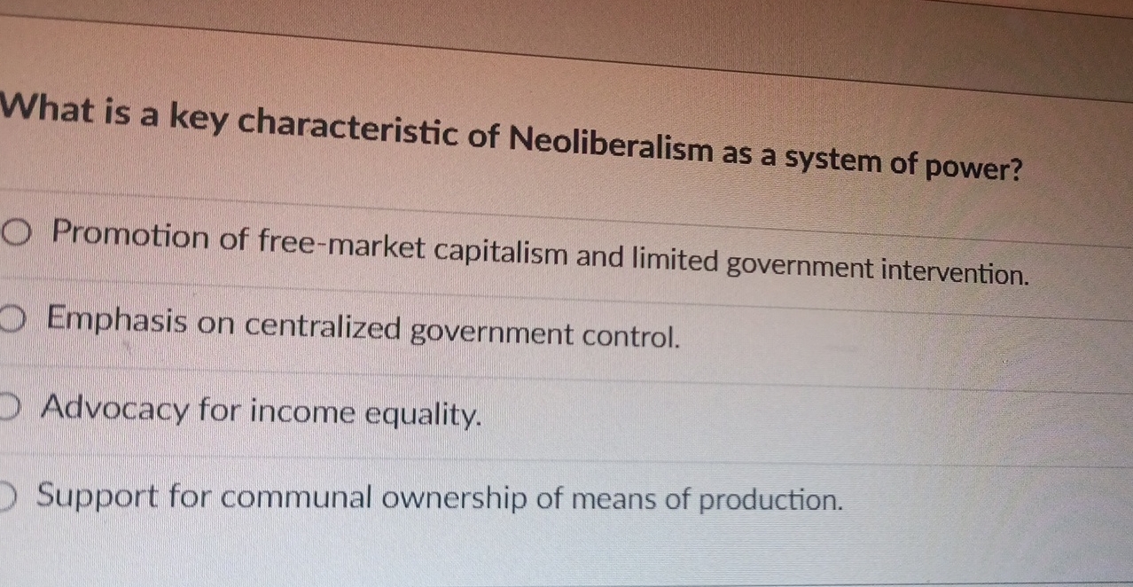 Solved What is a key characteristic of Neoliberalism as a | Chegg.com