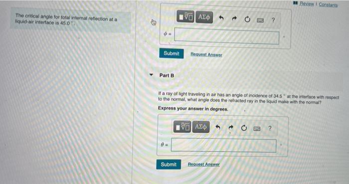 Solved Roviow Constant Part A The critical angle for total | Chegg.com