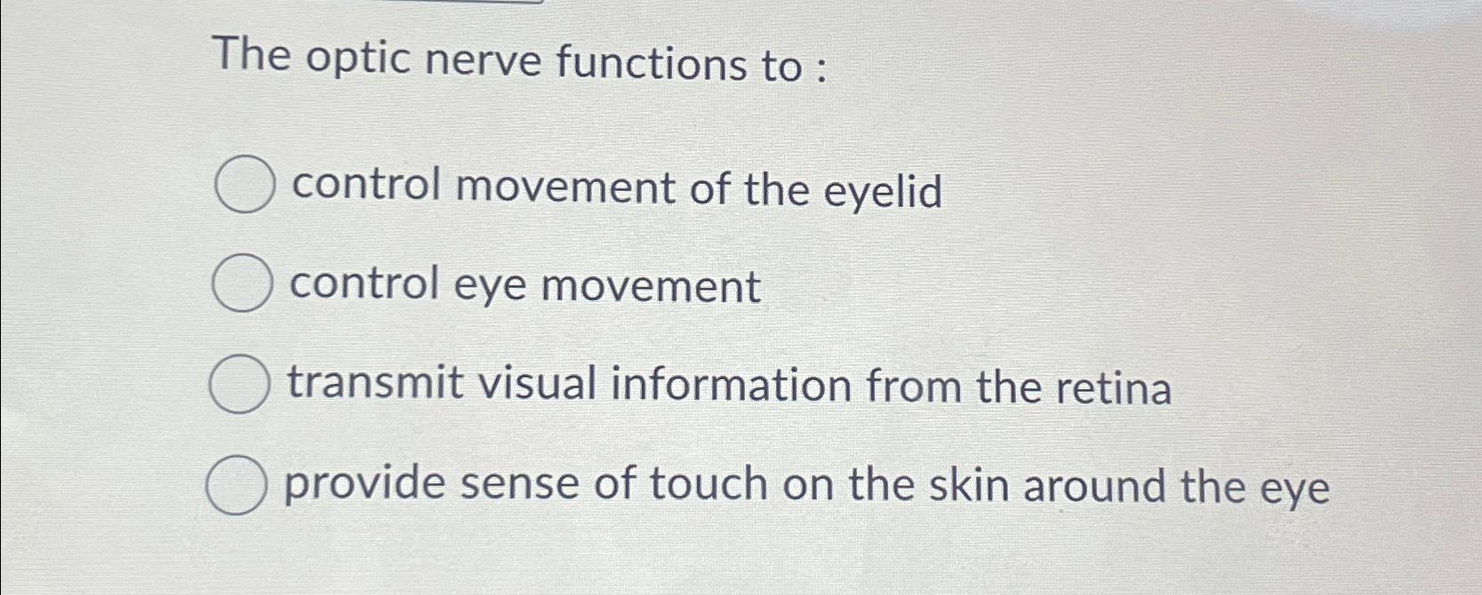 Solved The Optic Nerve Functions To Control Movement Of The