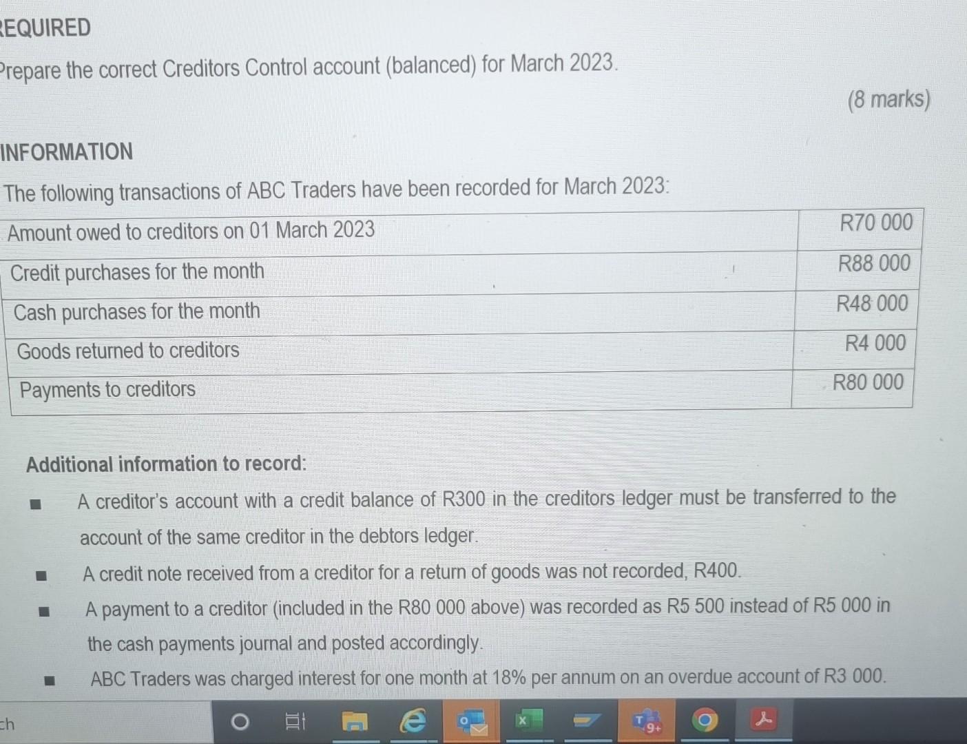 Solved repare the correct Creditors Control account | Chegg.com