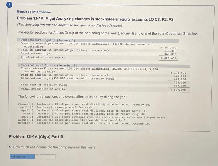 Solved Required information Problem 13-4A (Algo) Analyzing | Chegg.com