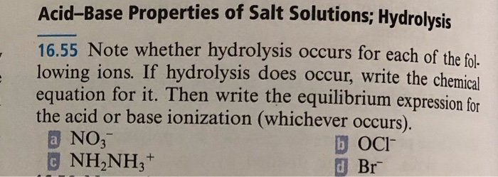 Solved Acid-Base Properties of Salt Solutions; Hydrolysis | Chegg.com