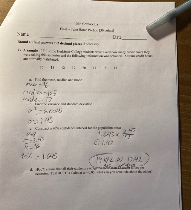 Solved Mr. Cornacchia Final -- Take Home Portion (30 points) | Chegg.com