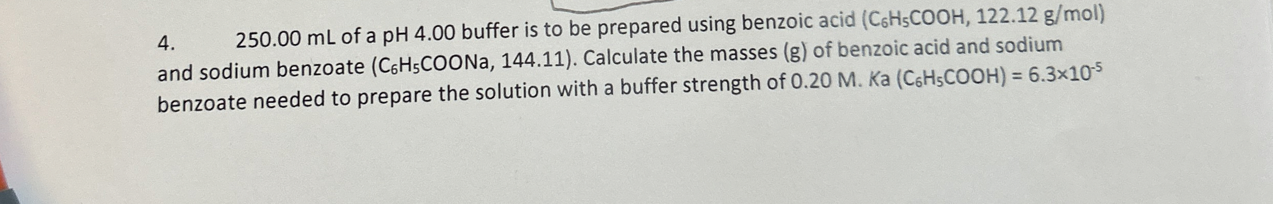 Solved by an EXPERT 250.00 ﻿mL of a pH 4.00 ﻿buffer is to be prepared | Chegg.com