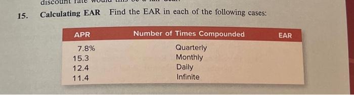 Solved 15. Calculating EAR Find the EAR in each of the | Chegg.com