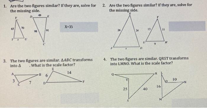 Solved 1. Are the two figures similar? If they are, solve | Chegg.com