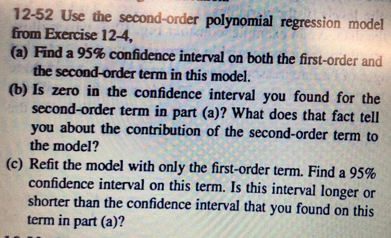 12-52 Use the second-order polynomial regression | Chegg.com