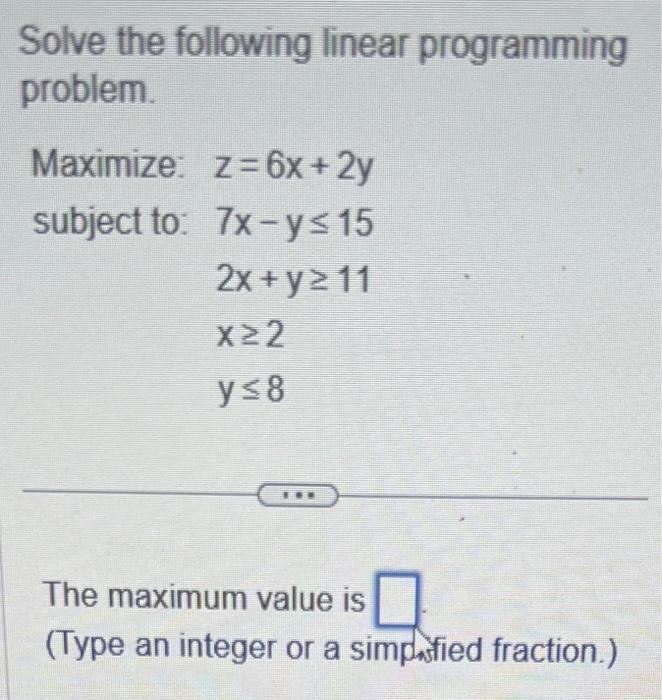 Solved Solve the following linear programming problem. | Chegg.com