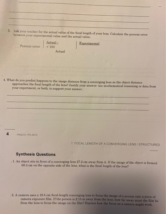Solved Data Analysis Table 1: Object distance and | Chegg.com