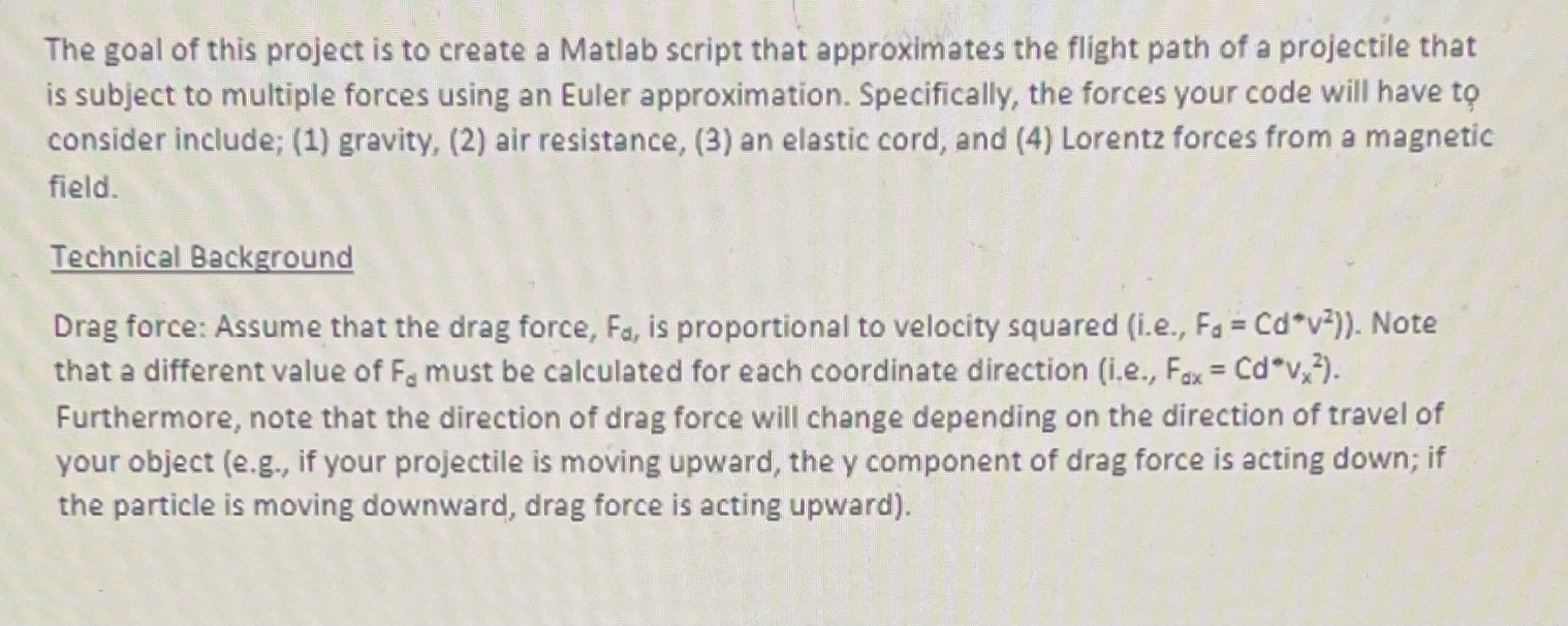 Solved The goal of this project is to create a Matlab script | Chegg.com