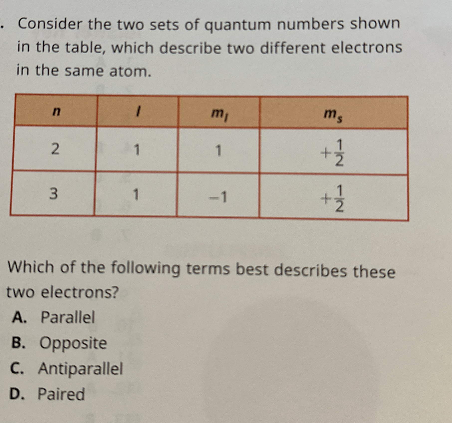 Solved Consider the two sets of quantum numbers shown in the | Chegg.com