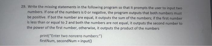 Solved 29. Write the missing statements in the following | Chegg.com