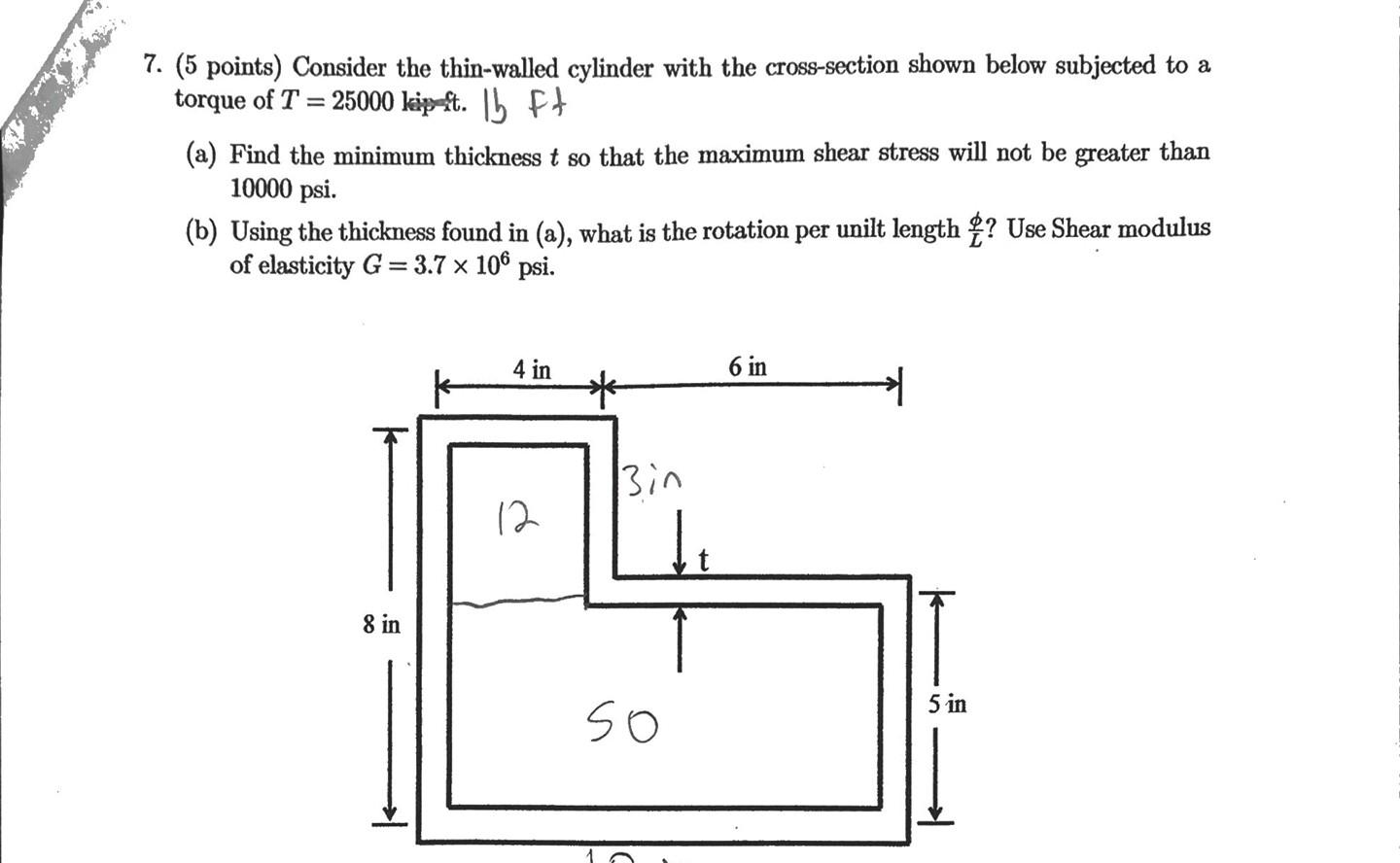 Solved 7 5 Points Consider The Thin Walled Cylinder With