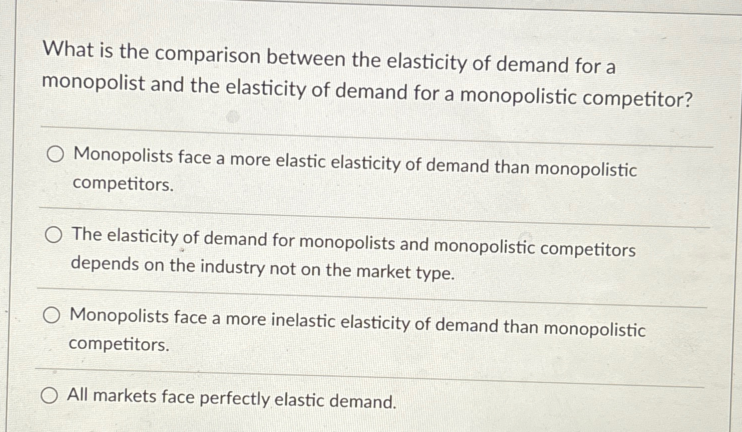 Solved What is the comparison between the elasticity of | Chegg.com