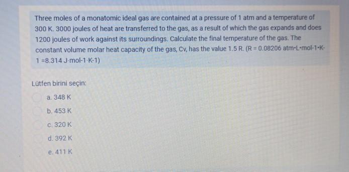 Solved Three moles of a monatomic ideal gas are contained at | Chegg.com
