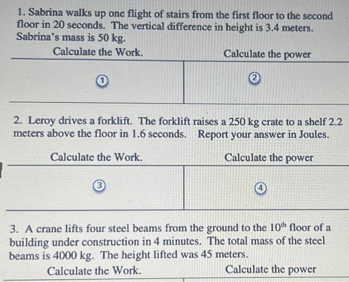 Solved 1. Sabrina walks up one flight of stairs from the | Chegg.com