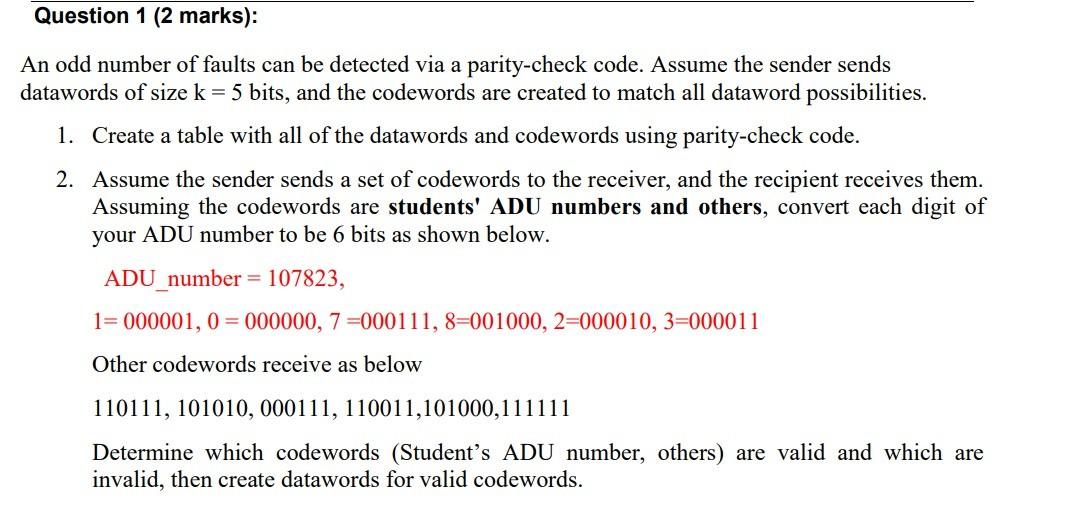 n odd number of faults can be detected via a | Chegg.com