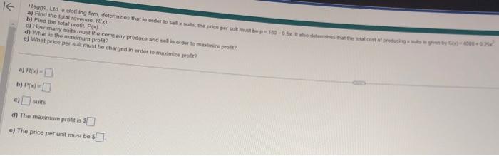 Solved b) Find the lotal profit. P(x) c) How t d) What many | Chegg.com