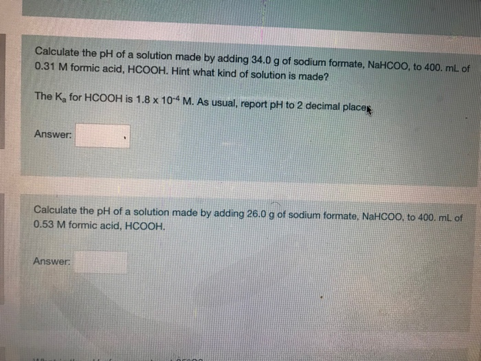 Solved Calculate the pH of a solution made by adding 34.0 g | Chegg.com