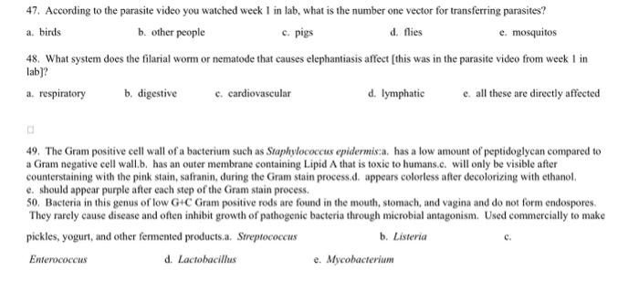 Solved 47. According to the parasite video you watched week | Chegg.com