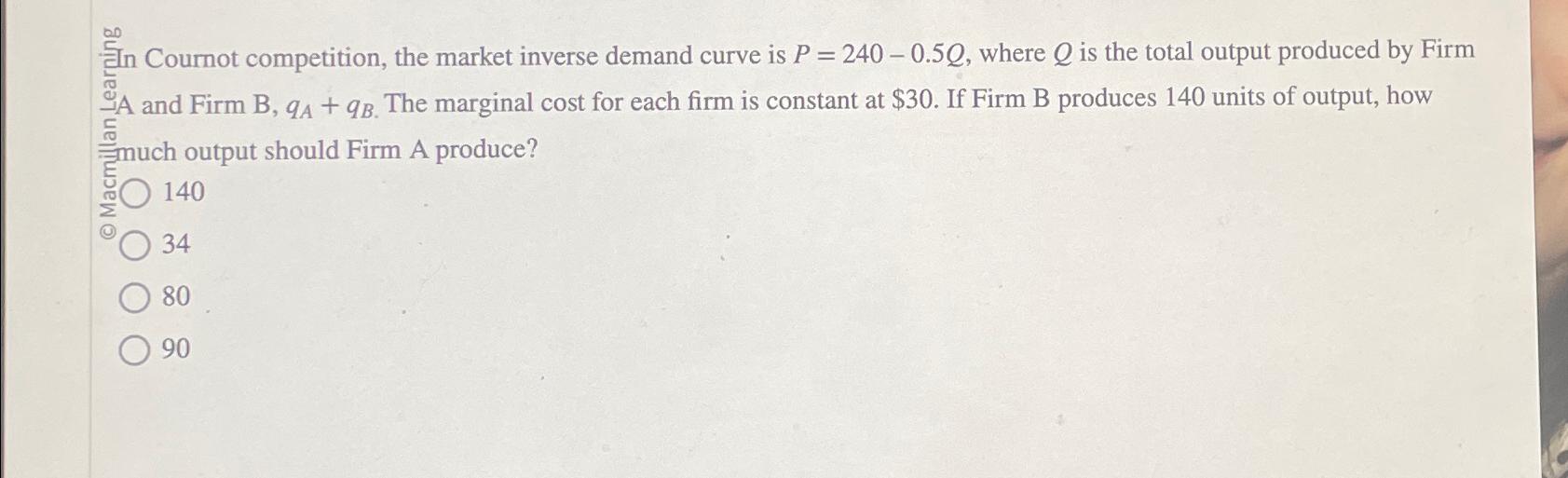 Solved Sh Cournot competition, the market inverse demand | Chegg.com
