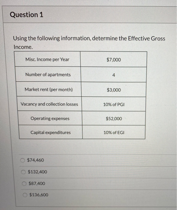 Solved Question 1 Using the following information, determine | Chegg.com