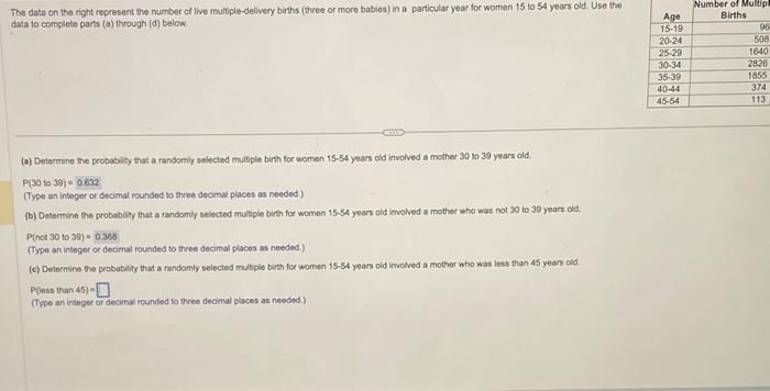 Solved The data on the right represent the number of live | Chegg.com