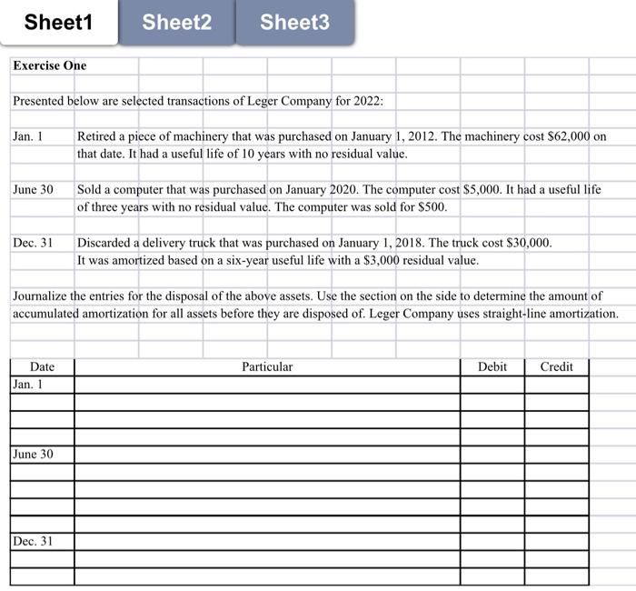 Solved Sheet1 Sheet2 Sheet3 Exercise One Presented below are | Chegg.com