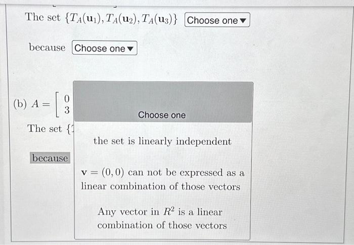 Solved In each part, let TA:R3→R2 be multiplication by A, | Chegg.com
