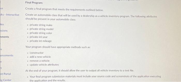 Solved Final Program: Create a final program that meets the | Chegg.com