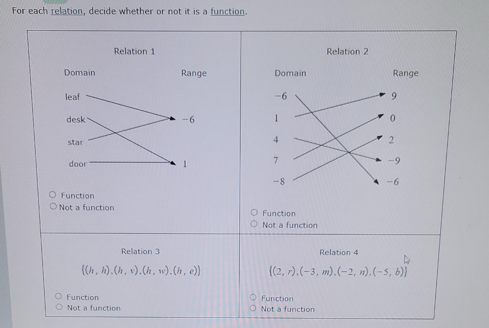 Solved For each relation, decide whether or not it is a | Chegg.com