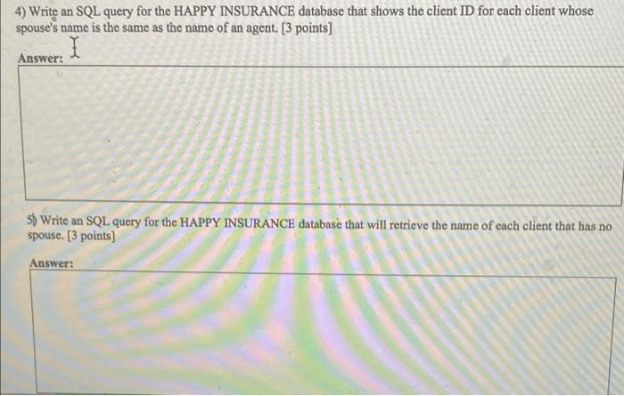 Solved HAPPY INSURANCE Observe the HAPPY INSURANCE DATABASE: | Chegg.com