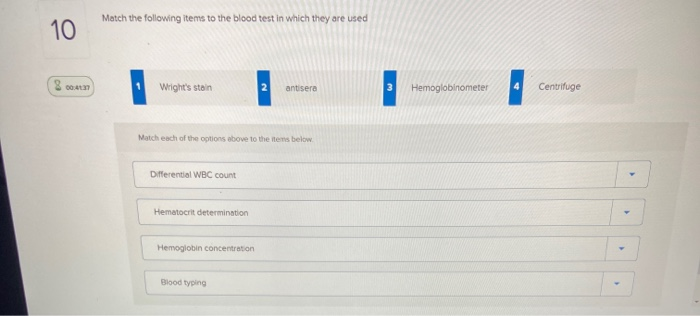 Solved Match the following items to the blood test in which | Chegg.com