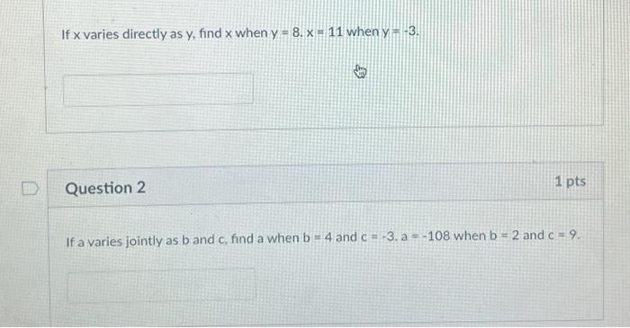 Solved If x varies directly as y, find x when y=8.x=11 when | Chegg.com
