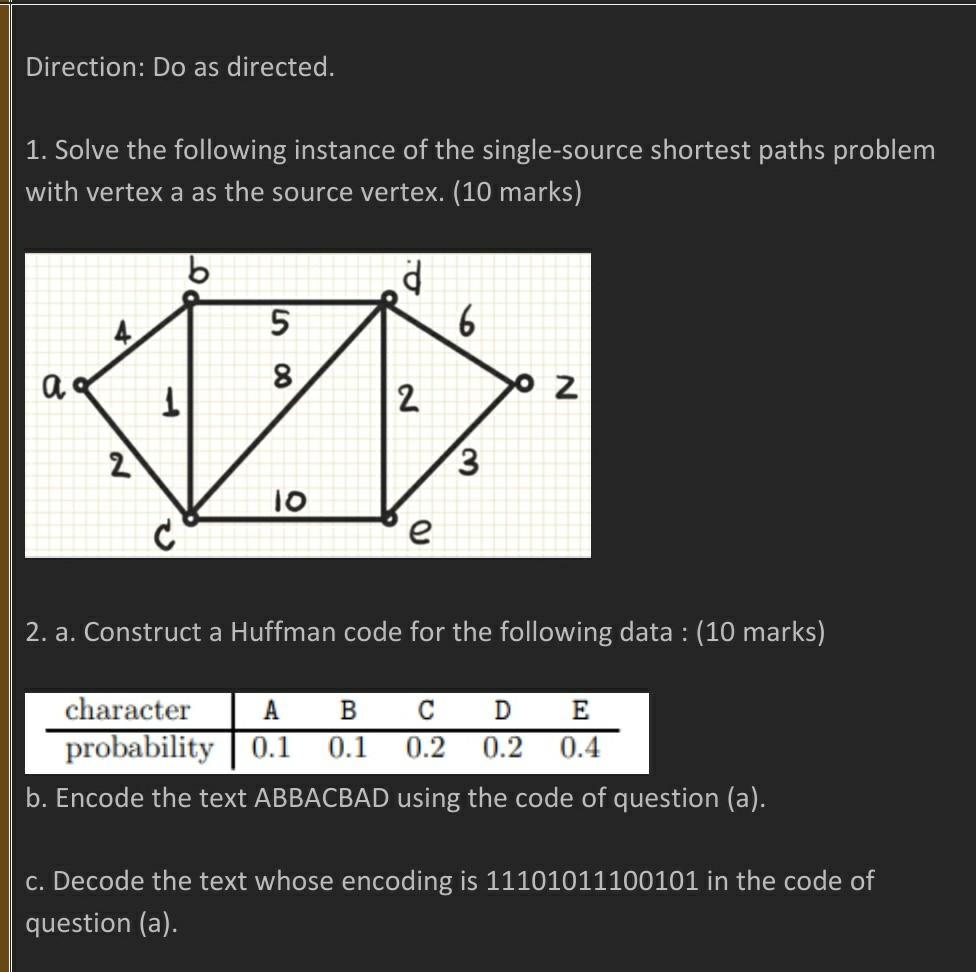Solved Direction: Do as directed. 1. Solve the following | Chegg.com