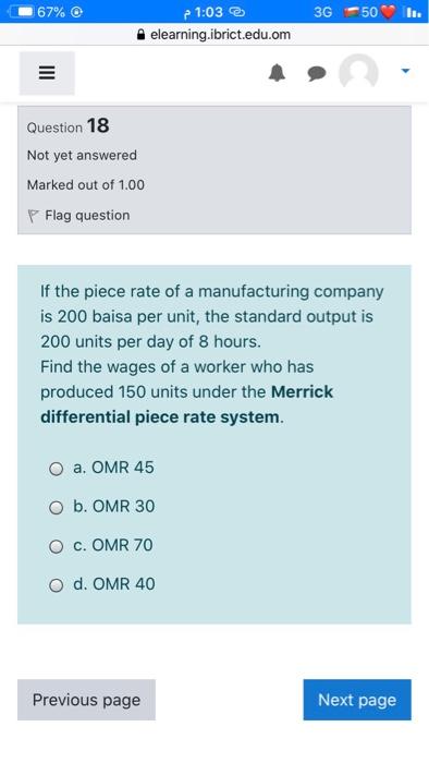 Solved 67% 3G 50 1:03 elearning.ibrict.edu.om Question 18 | Chegg.com