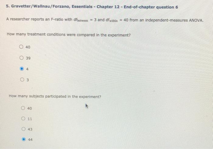 Solved 5. Gravetter/Wallnau/Forzano, Essentials - Chapter 12 | Chegg.com