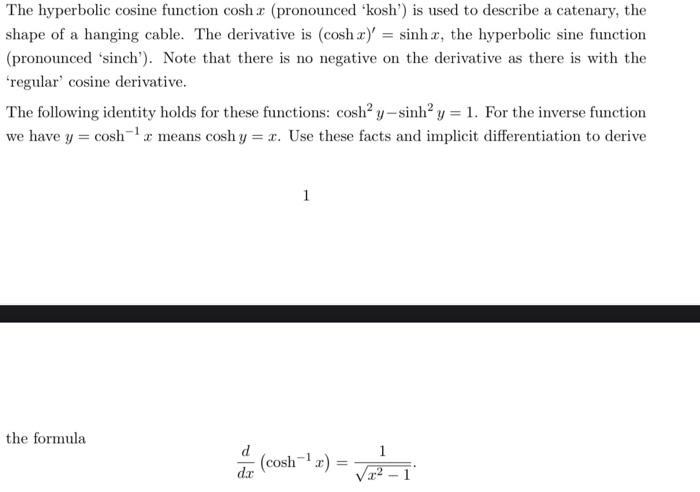 Solved The hyperbolic cosine function coshx (pronounced | Chegg.com