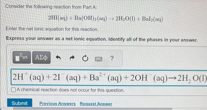 Solved Consider the following reaction from Part A: | Chegg.com