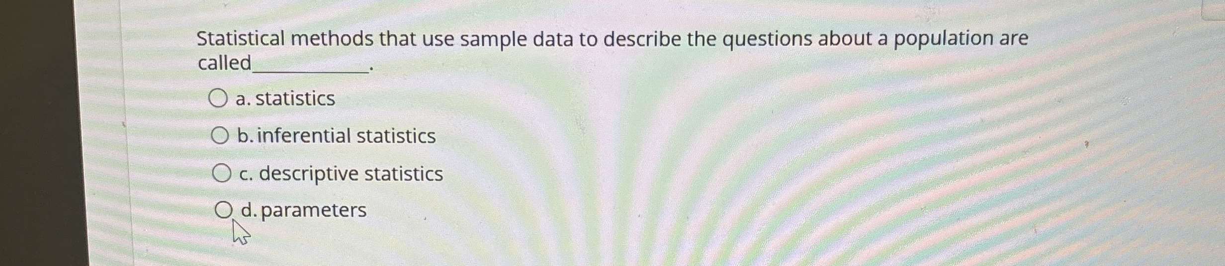 Solved Statistical methods that use sample data to describe | Chegg.com
