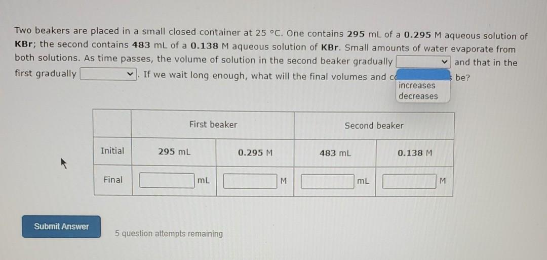 Solved Two beakers are placed in a small closed container at | Chegg.com
