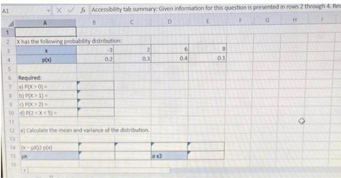Solved A1 X∨fx Accessibility tab summary: Given information | Chegg.com