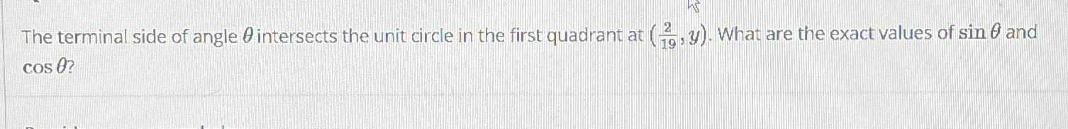 Solved The terminal side of angle θ ﻿intersects the unit | Chegg.com