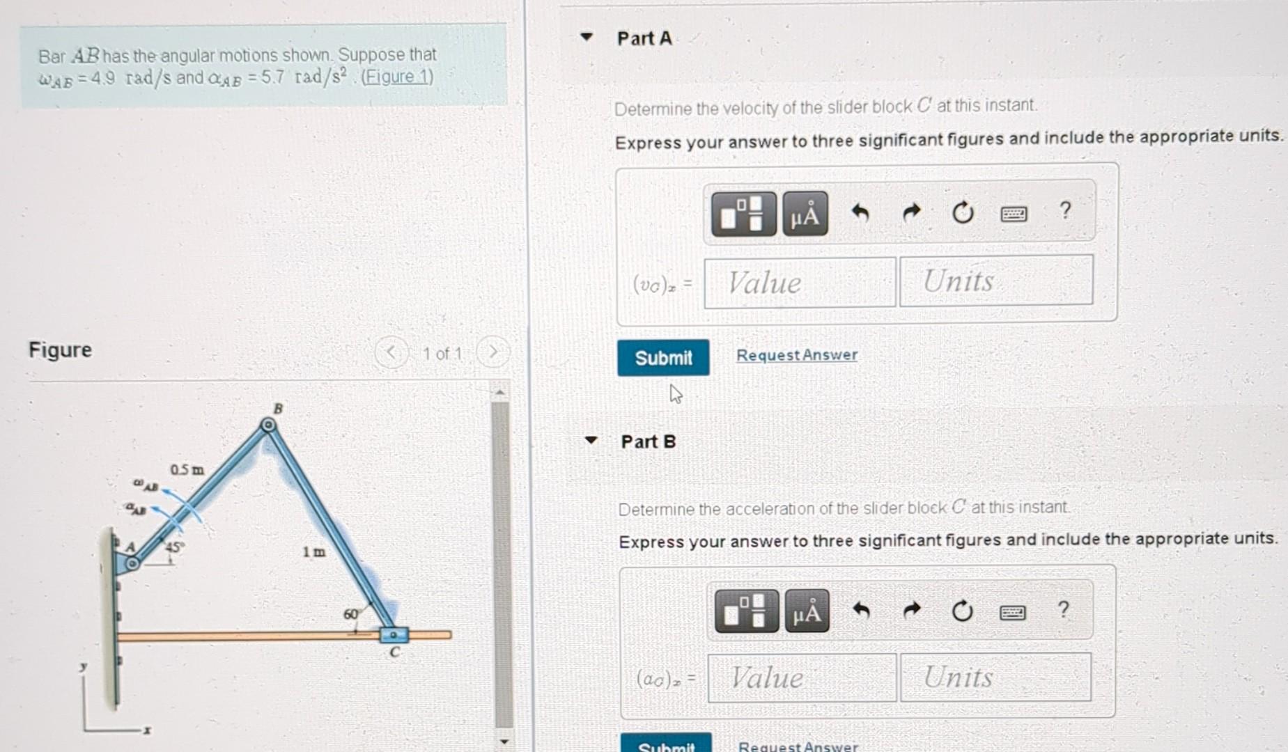 Solved Bar AB has the angular motions shown. Suppose that | Chegg.com