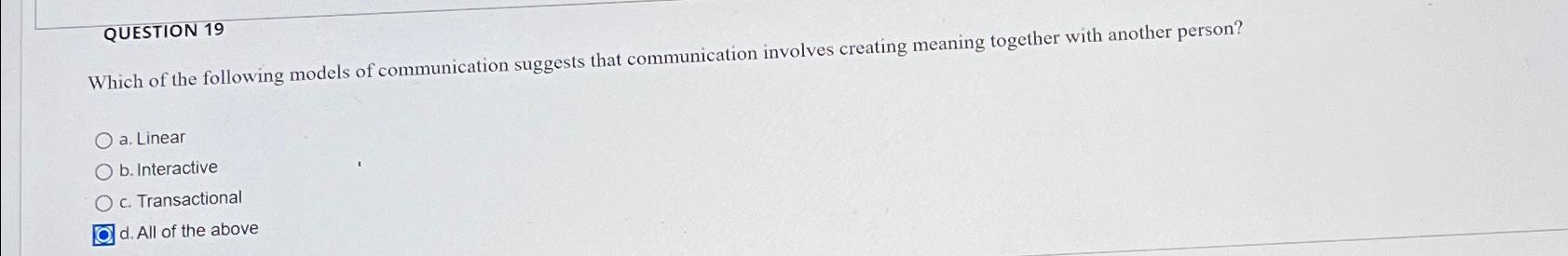Solved QUESTION 19Which of the following models of | Chegg.com