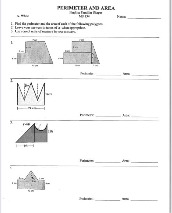 Solved 1. Find the perimeter and the area of each of the | Chegg.com