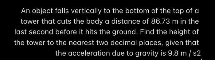 Solved An object falls vertically to the bottom of the top | Chegg.com