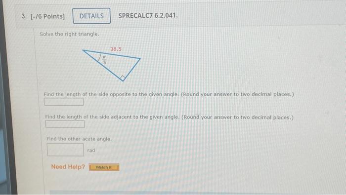 Solved Solve the right triangle. Find the lenath of the side | Chegg.com